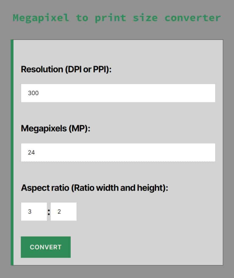 Megapixel To Print Size Converter