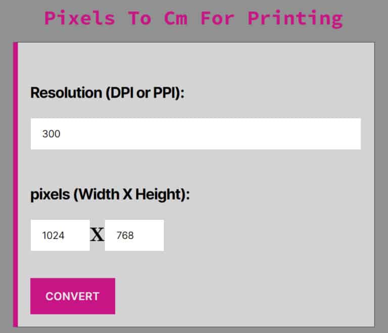 Pixels To Cm For Printing