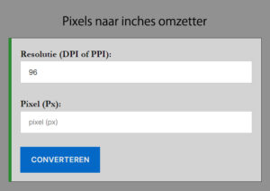 Pixels naar inches omzetter
