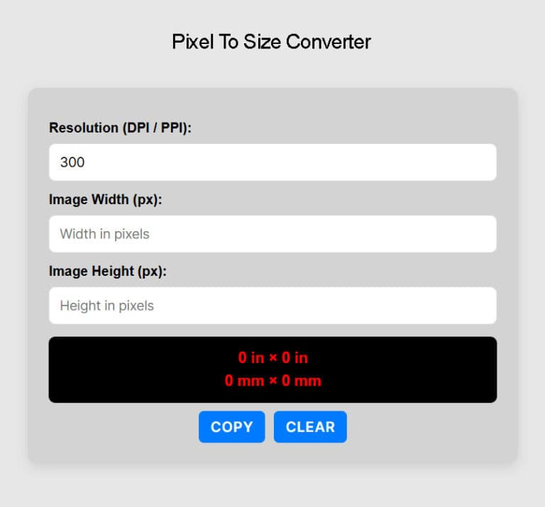 Pixel To Size Converter