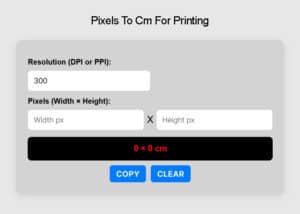 Pixels To Cm For Printing
