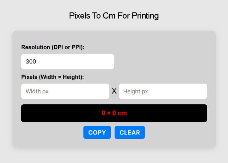 Pixels To Cm For Printing