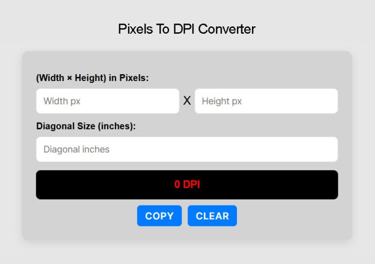 Pixels To DPI Converter